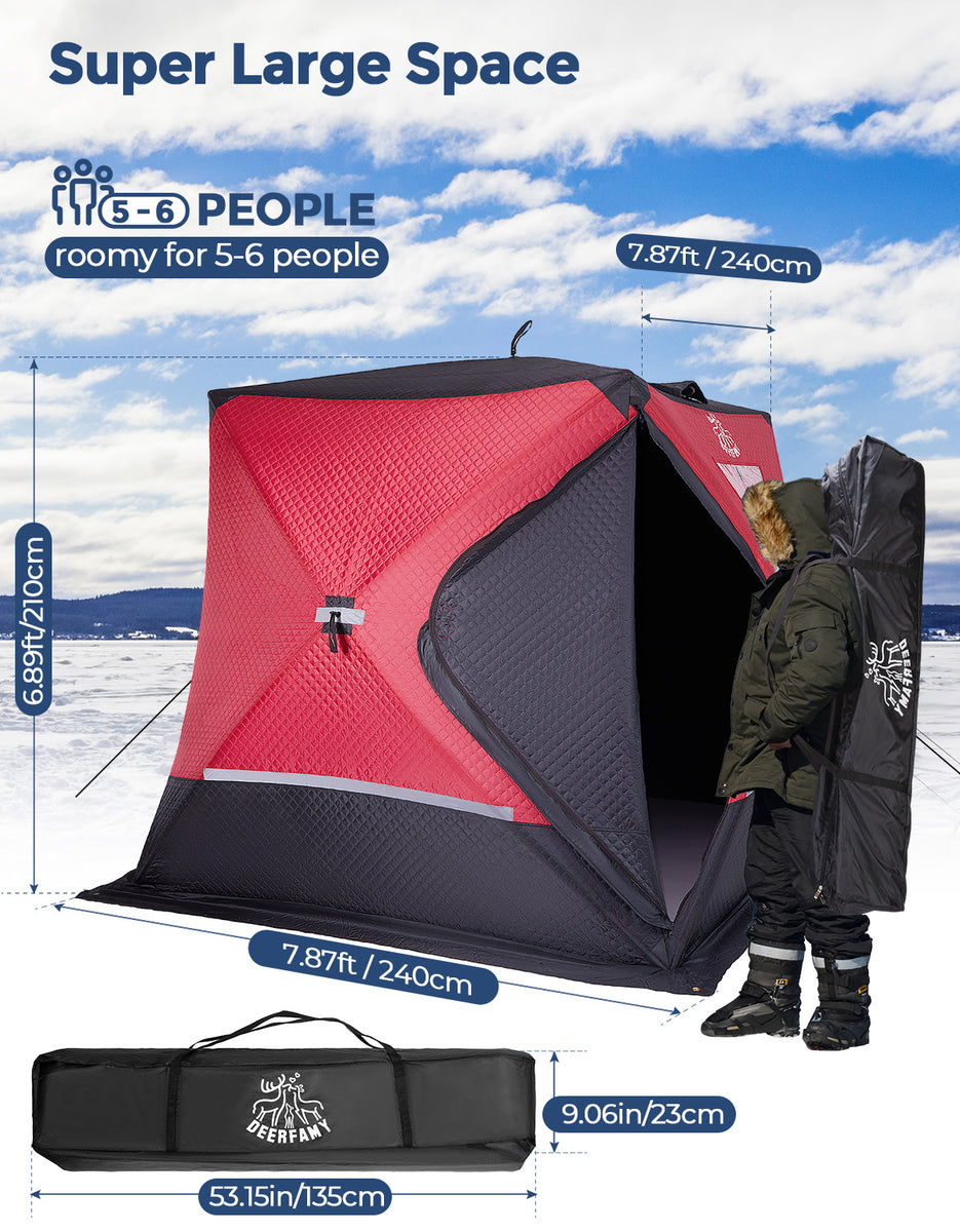 DEERFAMY Ice Fishing Shelter, 3/4/5/6/8 Person Ice Fishing Tent, Pop u